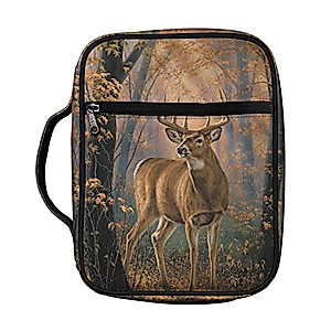 FKELYI Forest Camo Deer Hunting Bible Cover Book Case,Carrying Bible Protective Church Bag with Handle and Zipper Pocket