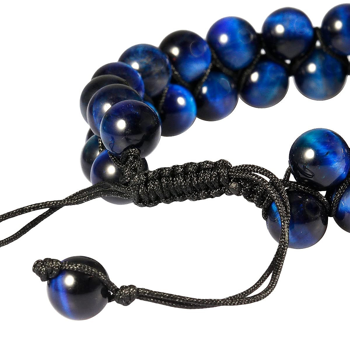 SUNYIK 8mm Round Blue Tiger's Eye Stone Adjustable Bracelet for Unisex, Double Layers Beads Macrame Friendship Bracelets, 7"-10" Strand