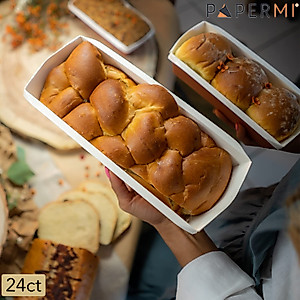 Paper Loaf Pans – 24pcs, 6.5” x 2.5”, 1.75”, 14oz – Oven, Microwave & Freezer Safe – Paper Cake Pans You Can Take From Bake to Serve – Non Stick, Disposable Molds for Runny, Thick & Dough Batter