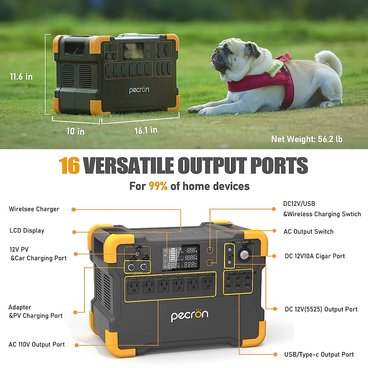 pecron E3000 Portable Power Station,3108Wh Portable Solar Generator with 6X110V/2000W AC Outlets 1200W Max Solar Input Backup Power for Outdoors Camping Fishing Emergency