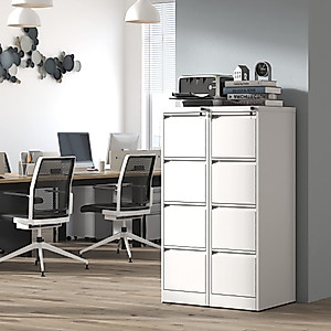 IKIMI 4 Drawer File Cabinet,Metal Filing Cabinets with Lock,White Vertical File Cabinet for Home Office,Heavy Duty Metal Storage Cabinet for A4/Letter/Legal Size File,Assembly Required