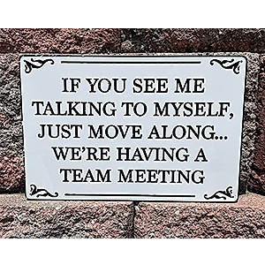 If You See Me Talking To Myself We're Having A Team Meeting 12" x 8" Funny Tin Sign Home Office Bar Cubicle Decor