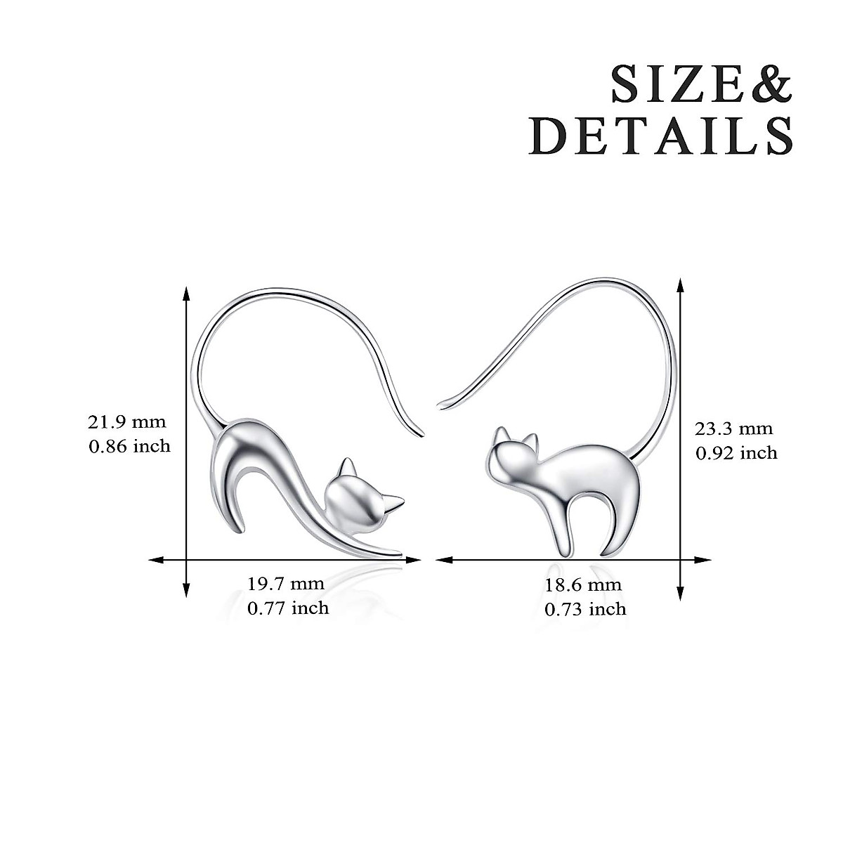 Cat Dangle Earrings 925 Sterling Silver Pull Through Animal Cat Hoop Earrings for Women Grils Christmas Gifts