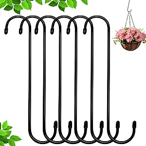 LRUUIDDE Extra Large Plant S Hooks (6 Pack 10 inch) Rust Resistan Heavy Duty Long S Hooks for Hanging Plant,Tree Branch,Bird Feeder, Pans Closet Garden Pergola Indoor Outdoor Large Hooks (Black)