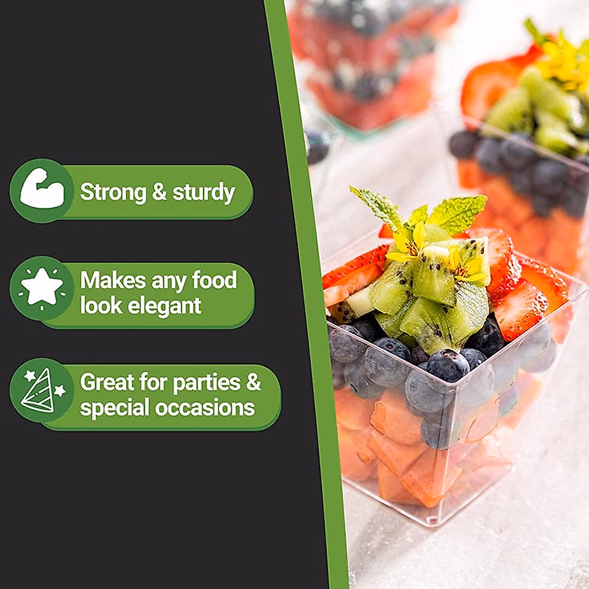 Delightz [50 Pack] 5.Oz Small Clear Plastic Dessert Cups, Disposable Mini Square Appetizer / Shooter Cup For Parfait, Desserts, Pudding, Yogurt.