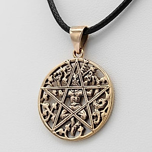 Dryad Design Cernunnos Pendant Pentacle- Solid Bronze Pagan Horned God Pendant Celtic Wiccan Witchcraft Jewelry