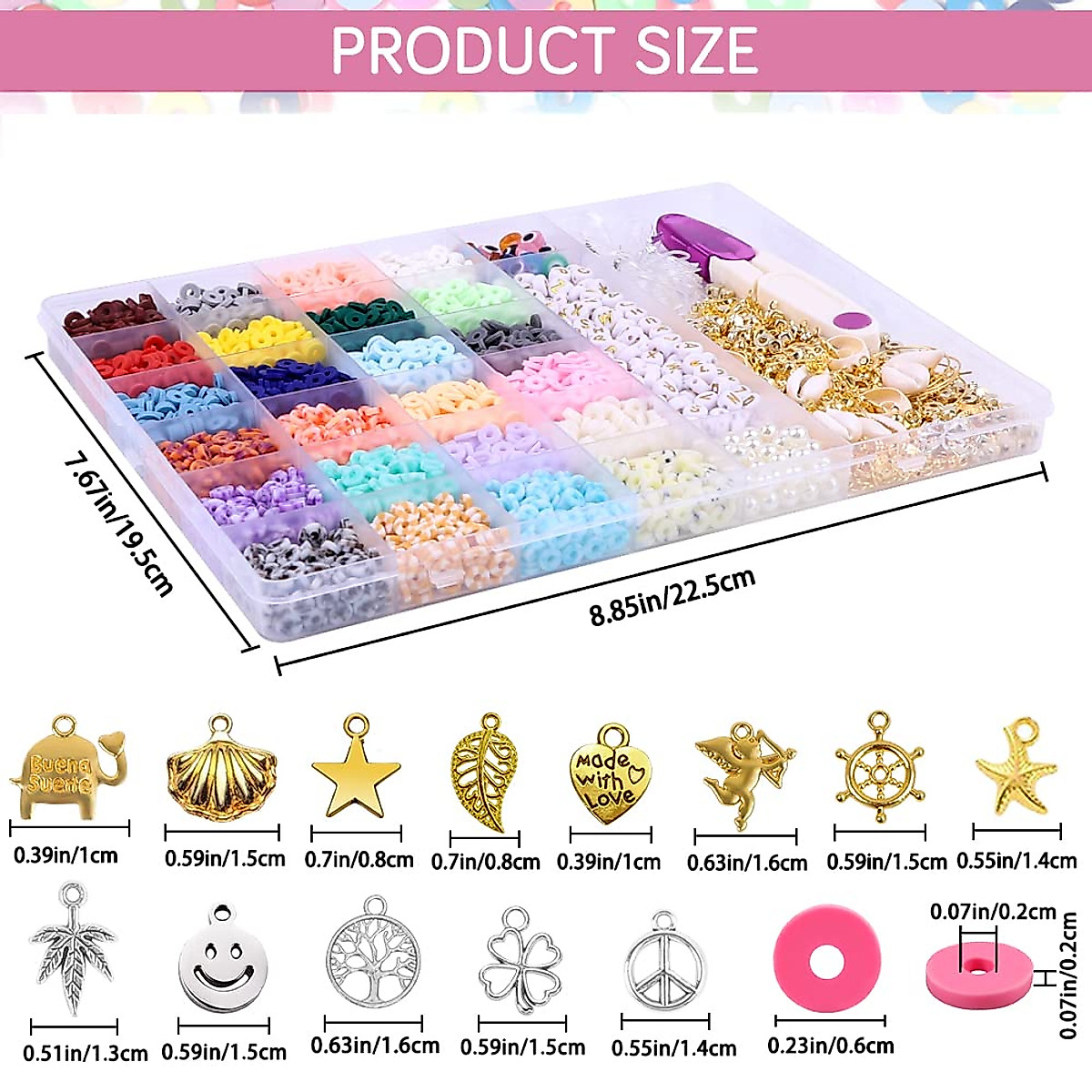 JOICEE 4400pcs Clay Beads for Bracelet Making Kit, Friendship Bracelet Beads Flat Preppy Beads for Jewelry Necklace Earring Making,Aesthetic Boho Clay Beads with Charms Gifts for Teen Girls Wemen.