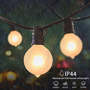 G40 Outdoor Frosted String Lights, 25Ft Globe Frosted White String Lights with 27 Small Round Bulbs, Waterproof Connectable Hanging Lights for Outside Backyard Porch Umbrella Bistro Decor, Black Wire