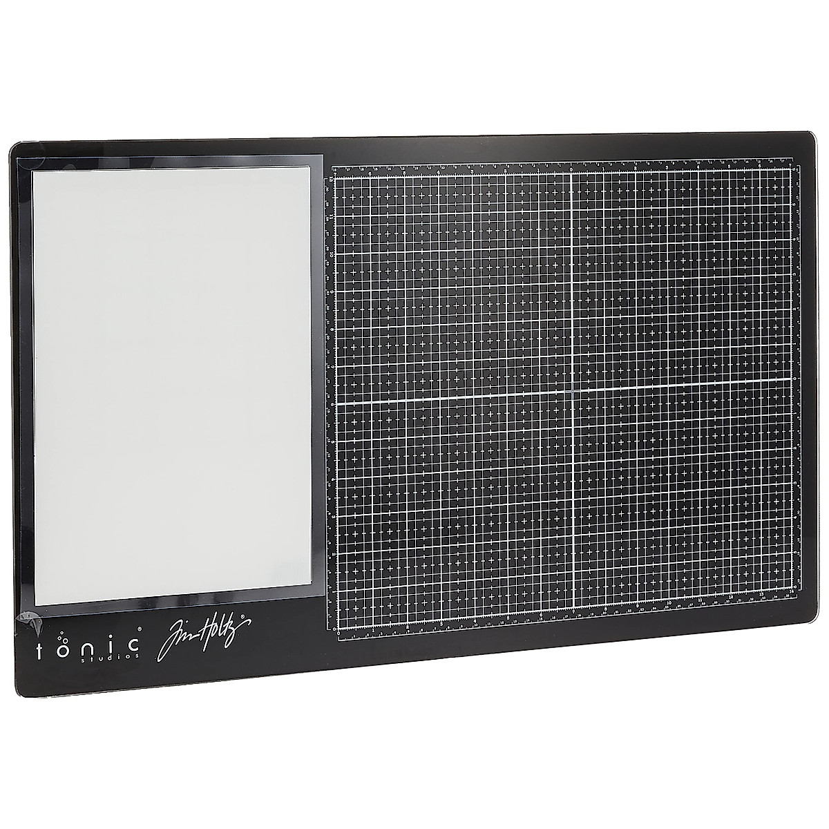 Tim Holtz Glass Cutting Mat - Left Handed Work Surface with 12x14 Measuring Grid and Palette for Paint, Ink, and Mixed Media - Art and Craft Supplies