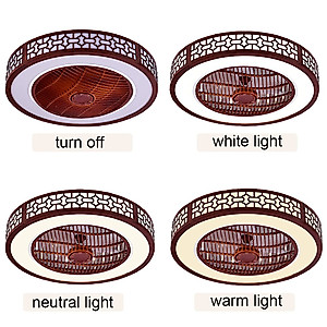 WUPYI 22 Inch Ceiling Fan with Light and Remote Control,Modern LED Semi Flush Mount Light Fandelier,Wood Design,Acrylic Blades,3 Colors 3 Speeds,64W,Enclosed Fan,Quite Motor