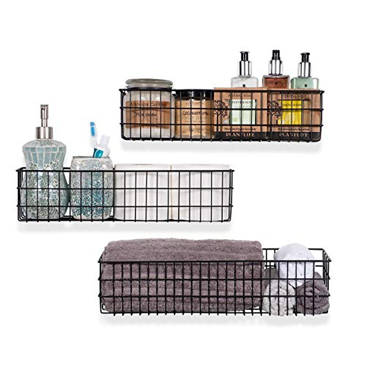 Wall35 Kansas Wall Mounted Metal Wire Baskets for Kitchen Organization and Storage, Varying Sizes Hanging Fruit Basket Set of 3 Black