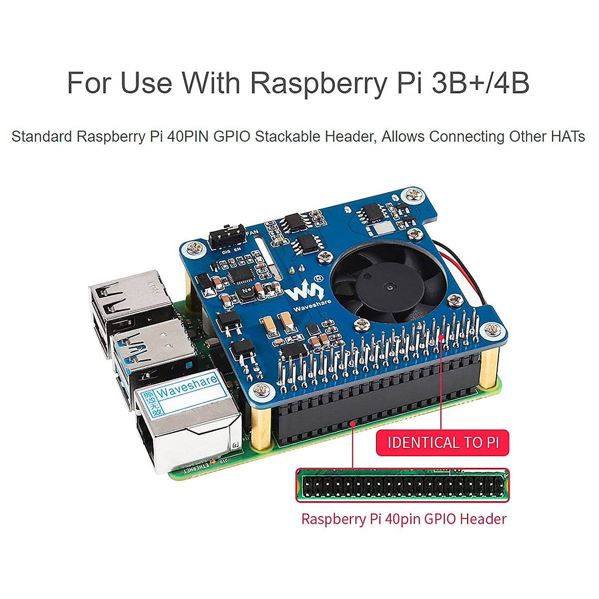 Power Over Ethernet (C) for Raspberry Pi 4B/3B+, POE HAT Board with Cooling Fan,Support IEEE 802.3af/at-Compliant Network,5V USB-A & 12V Header Outputs to Use More Peripherals