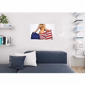 American Babe by Daveed Benito Patriotic Woman Carrying US Flag Photo Sexy Pinup Cool Wall Decor Art Print Poster 36x24