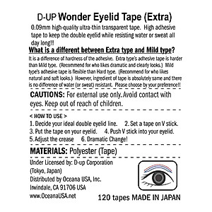 D-UP Wonder Eyelid Tape Waterproof Eyelid Stickers, 120 Pc Double Sided Adhesive, Invisible Blend Double Eyelid Lift Strips for Droopy Eyes, Japanese Instant Natural Eye Lid Eye Makeup