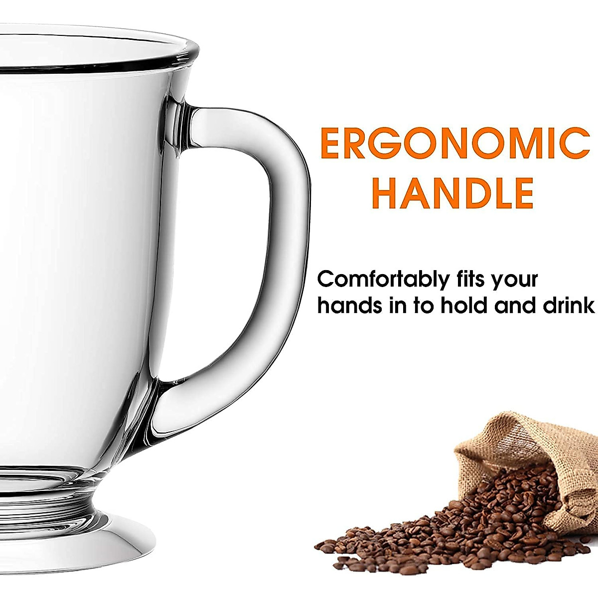 Mfacoy Glass Coffee Mugs Set of 6, Clear Coffee Mug 15 Oz, Large Glass Mugs With Handles for Hot Beverages, Clear Mugs for Tea, Cappuccino, Latte, Espresso Coffee, Juice, Glass Coffee Cups