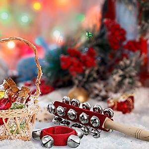 9 Pcs Christmas Hand Jingle Bells Wooden Hand Sleigh Bells Wrist Band Jingle Bells Jingle Shaker Bells with Wooden Grip Musical Bell Instruments Handheld Bells for Birthday Party Favors