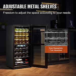 VEVOR 32-Bottle Wine Cooler, Dual Zone & Dual Temperature Wine Fridge, Freestanding Refrigerator with Digital Control, Tempered Glass Door with UV Protection, Red & White Wine Storage for Home Bar
