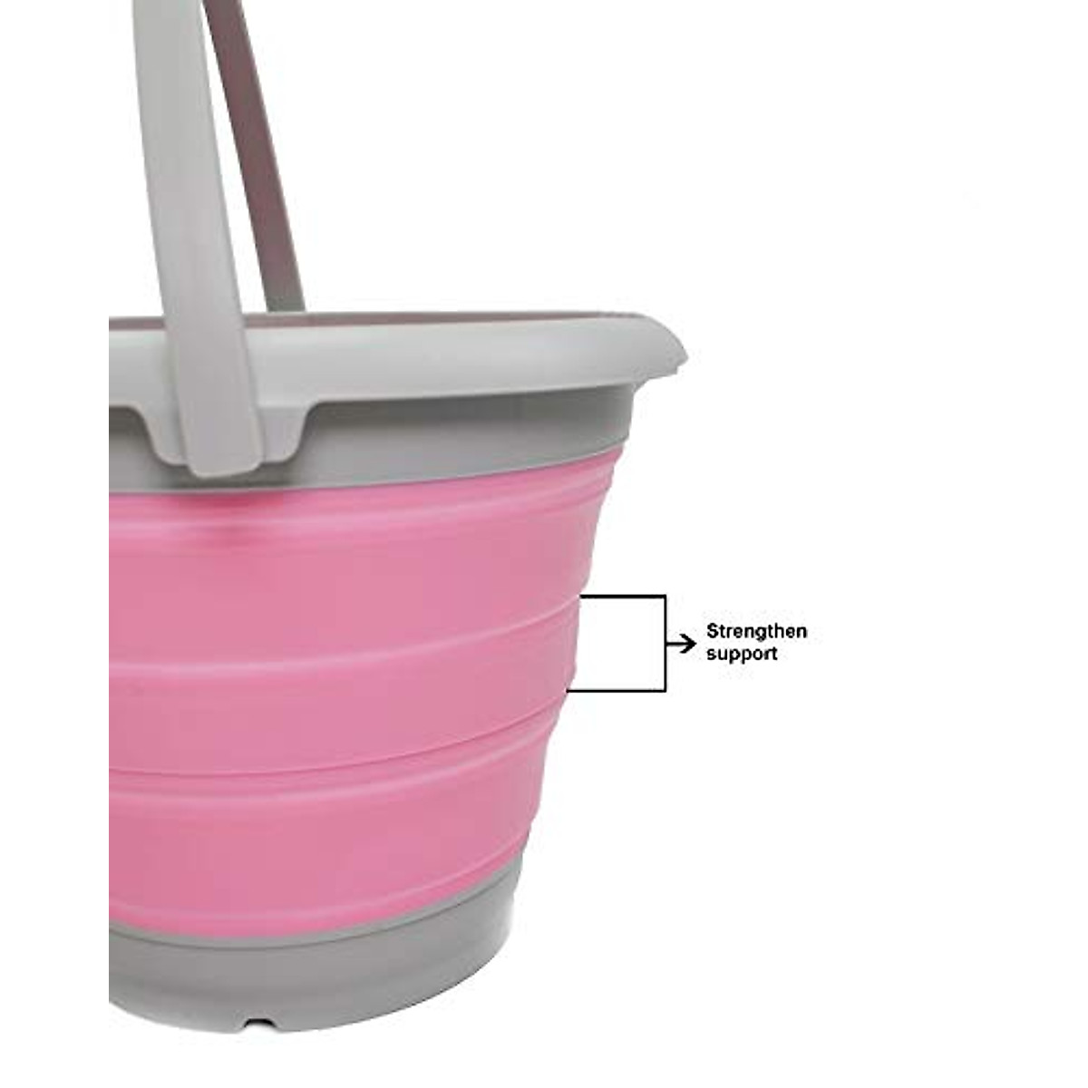 SAMMART 5L / 1.32 Gallon Collapsible Plastic Bucket - Foldable Round Tub - Portable Fishing Water Pail - Space Saving Outdoor Waterpot (5L Round, Grey/Pink)
