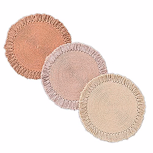 Folkulture Pot Holders for Kitchen, Hot Pads or Trivets for Hot Dishes Pots and Pans, Stylish Mats for Wooden Table or Modern Farmhouse or Table Decor, Set of 3, 100% Cotton, 8.5-inch, Moana Brown