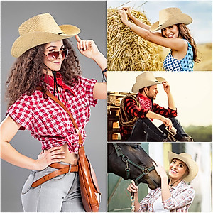 SATINIOR 12 Set Straw Cowboy Caps and Bandanas Cowboy Party cap Costume Head Bandana Bulk Western Accessories(Beige, Classic Style)