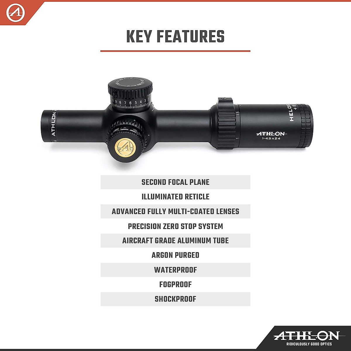 Athlon Optics Helos BTR 1-4.5x24 Riflescope - ATSR3 FFP IR MOA, Black