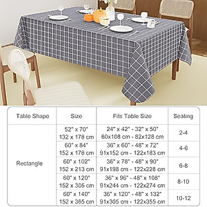 Spotjoy Rectangle Table Cloth, Waterproof Vinyl Tablecloths with Flannel Backing, Wipeable Plastic Plaid Table Cover for Dining, Picnic, Indoor and Outdoor (52" x 70", Grey)