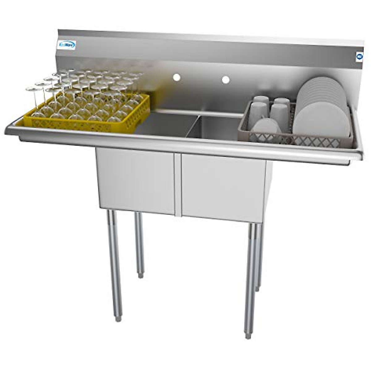 KoolMore - SB121610-12B3 2 Compartment Stainless Steel NSF Commercial Kitchen Prep & Utility Sink with 2 Drainboards - Bowl Size 12" x 16" x 10"