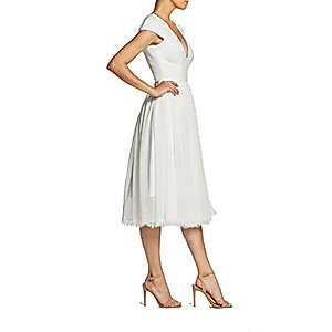 Dress the Population Women's Corey Plunging Mix Media Cap Sleeve A-LINE MIDI Dress Dress, Off White - Corey, xs