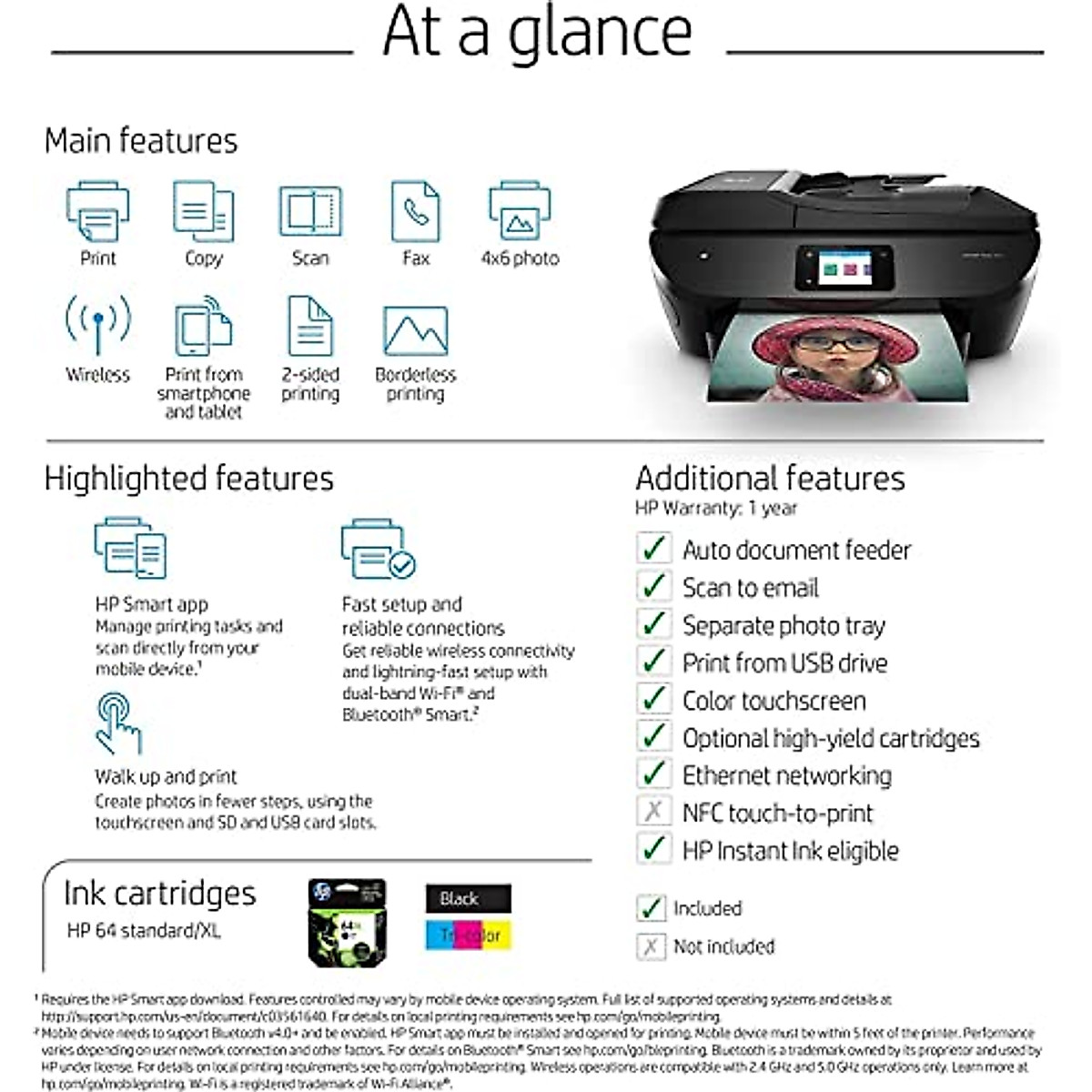 HP Envy Photo 78-55 All-in-One Wireless Color Inkjet Printer - Black -Print Copy Scan Fax - 15 ppm, 4800 x 1200 dpi, 2.65" Touchscreen CGD, 35-Page ADF, Auto 2-Sided Printing, Ethernet, WiFi