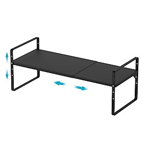 iPEGTOP Expandable Cabinet Storage Shelf Organizer, Heavy Duty Steel Metal Spice Rack Adjustable Height Home Office Garage Pantry Shelf Space Riser for Counter Kitchen Organization, Black, 1 Pack