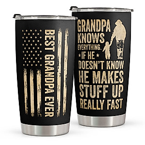 Macorner Gifts For Grandpa - Stainless Steel Tumbler American Flag 20oz For Papa - Birthday Gifts for Grandpa From Granddaughter Grandson - Fathers Day Gift for Grandpa From Daughter Son Wife Kids