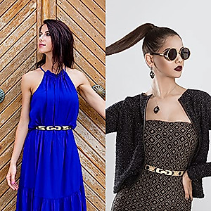 gingokuo Women Dress Belts Elastic Stretch Waist Belts for women Dresses with Gold Buckle wave Suit for waist 27