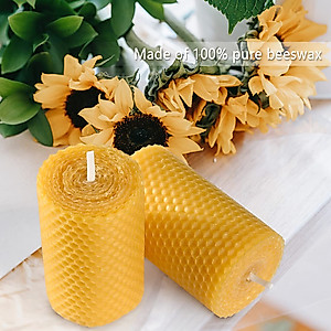 Beeswax Pillar Candles Set of 6 - Handmade Pure Beeswax Rolled Candles for Gift & Home Decor (2×3.4 in)