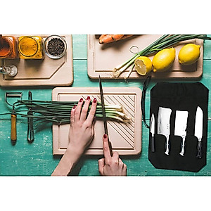 HERSENT Knife Roll, Chef's Knife Roll Bag, Portable Knife Bag, Travel Chef Knife Case Carrier Storage Bag with 4 Slots, Knife Pouch for Chef or Culinary Enthusiasts Men Women,Butcher Knife Roll Bag