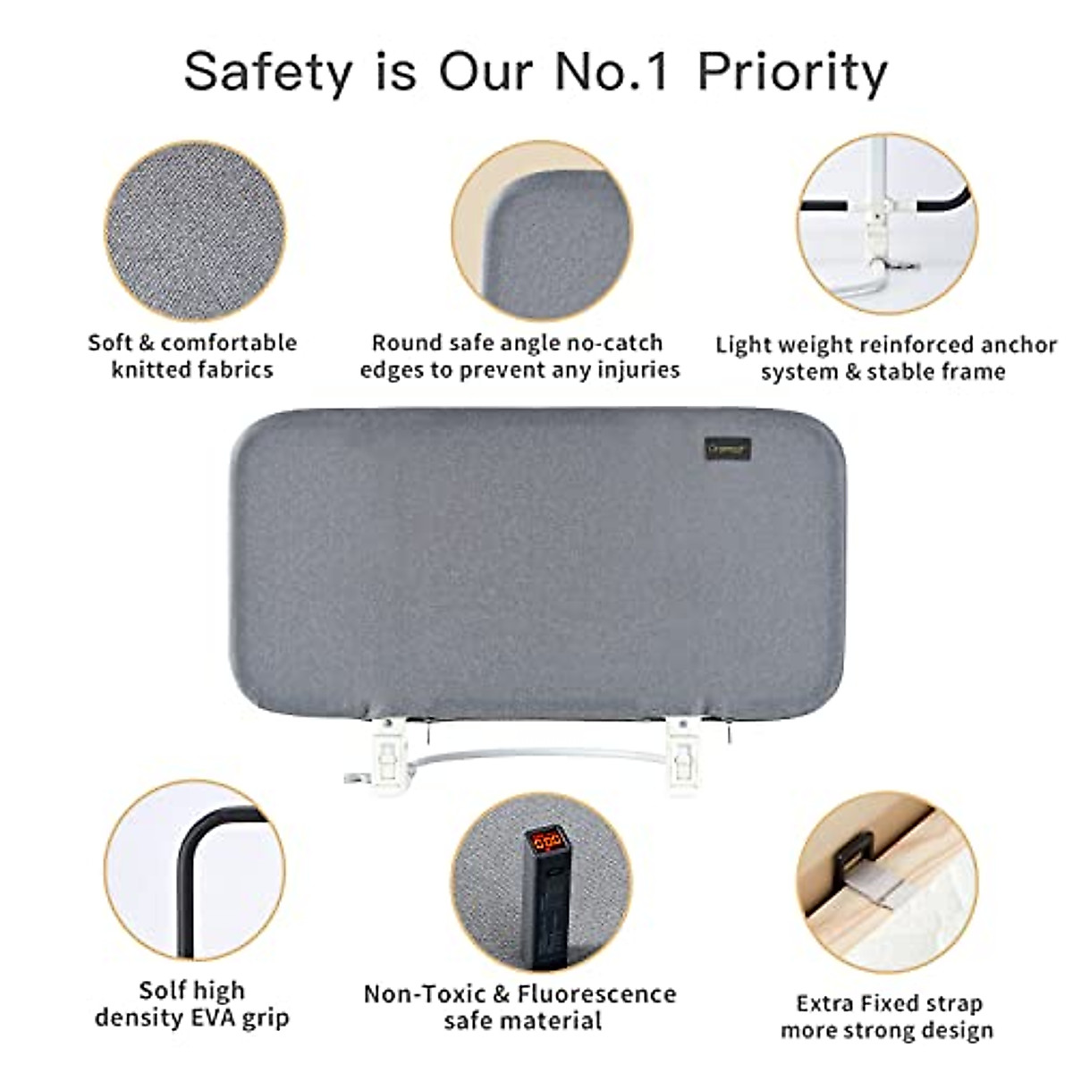 Gromast Toddler Bed Rails Guard Foldable Crib Rail Guard,Baby Bed Rail for Toddlers/Elderly with Reinforced Anchor Safety for Cribs, Twin, Double, Full Size Queen & King Bed - Grey (32Inch)