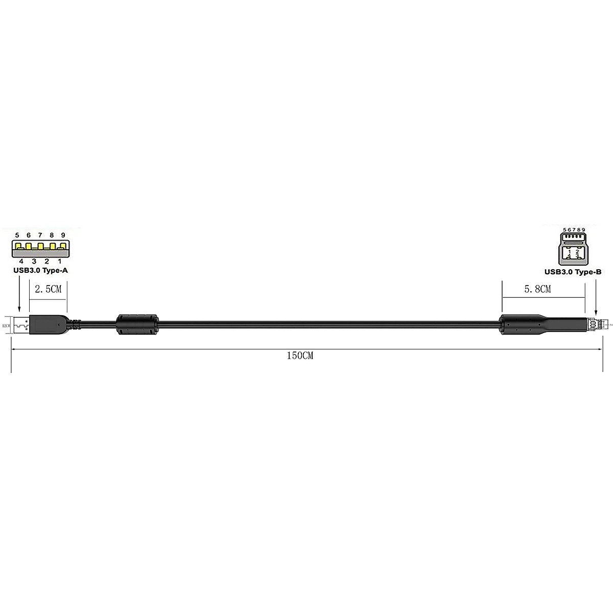 MITATTOK USB A to USB B 3.0 Cable (5FT), USB 3.0 Type A to B Male Cable Compatible with Monitor, Docking Station, Printer, External Hard Drivers, Scanner, USB Hub and More-Black