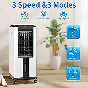 R.W.FLAME Air Cooler,Evaporative Air Cooler, 30IN Tower Fan, Built-in Ionizer,12H Timer,40°Oscillation,3 Modes&Speeds,LED Display, Remote Control with Ice Boxes for Home Office and Garage,White