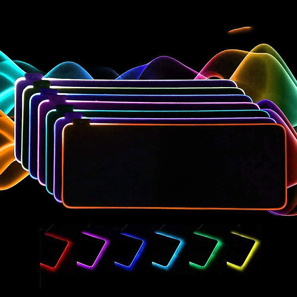 Blue Hexagon Geometric Pattern RGB LED Gaming Mouse Pad - Large Pad RGB Gaming Mat with Easy to Clean Waterproof Surface - Anti-Slip Rubber Base 11.81"x23.62"