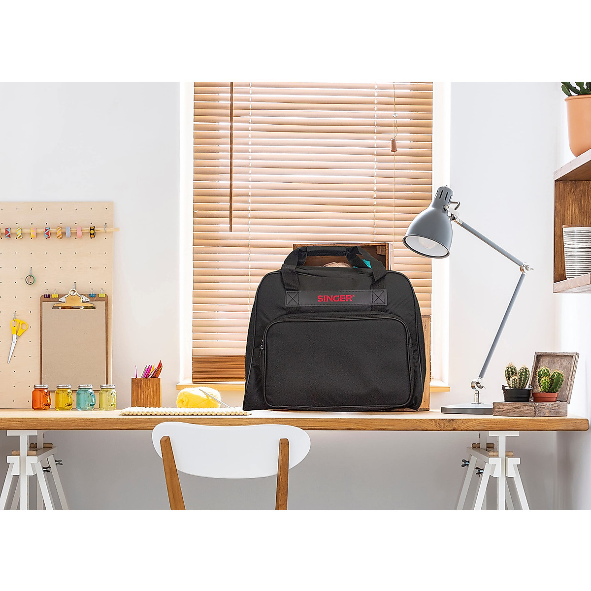 SINGER | Machine Carrying Case, Black, Spacious Case Fits Most Standard Sewing Machines and Sergers, Fully-Padded Interior, Durable Canvas Exterior, Easy Zip, Large Front Pocket, Easy Transport