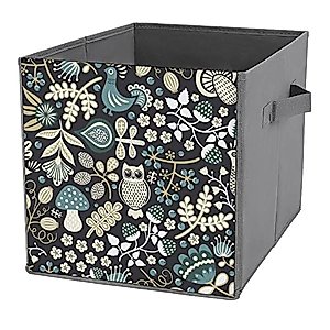Forest Seamless Pattern Foldable Storage Bins Printd Fabric Cube Baskets Boxes with Handles for Clothes Toys, 11x11x11