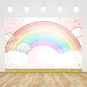 Ticuenicoa 7x5ft Rainbow Backdrop Baby Shower Background Pink Gold 1st Birthday Photography Backdrops Watercolor Cloud Girls First Birthday Party Decorations Cake Table Banner Kids Photo Booth Props