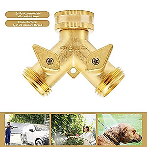 Garden Hose Splitter 2 Way - Heavy Duty Solid Brass Hose Y Splitter，Hose Faucet Splitter,3/4" Brass Hose Adapter Connectors Shut Off Valve, Hose Spigot Adapter 2 Valves, Plus 4 Extra Rubber Washers.