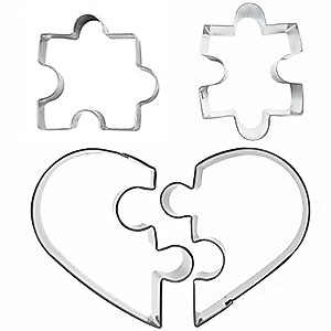 LOVE Heart Puzzle Shaped Cookie Set of 4 pcs, Stainless Steel Valentine’s Day Jigsaw Puzzle DIY Fondant Cutters