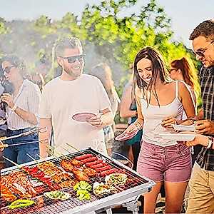 Charcoal Grill, Barbecue Grill Stainless Steel BBQ Smoker Barbecue Folding Portable for Outdoor Cooking Camping Hiking Picnics Backpacking Large