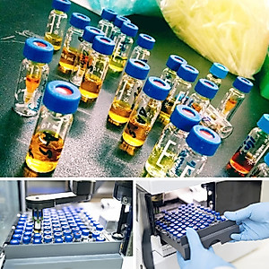 2mL Autosampler Vials with Caps, HPLC Vials, 9-425 Clear Glass Vial with Blue Screw Caps/Writing Patch/Graduation, White PTFE & Red Silicone-1000 Pcs