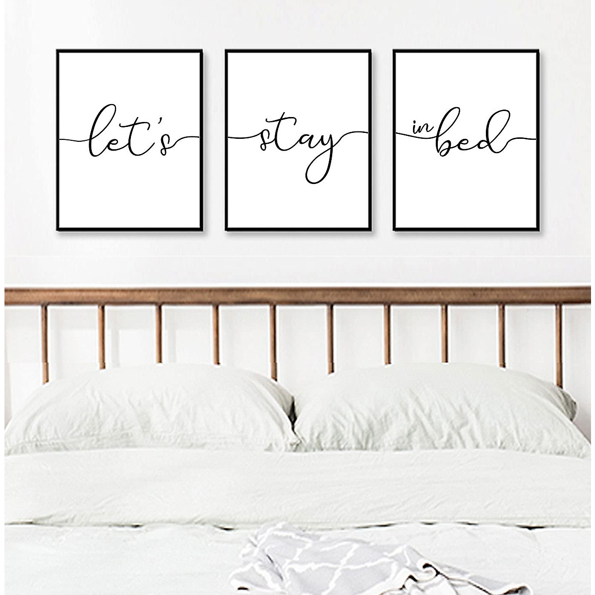 Let's Stay In Bed Quote Prints Minimalist Wall Decor Bedroom Wall Art Above Bed Art Prints Bedroom Decor Set of 3 UNFRAMED 11X14INCH