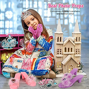Princess Dress Up Shoes and Jewelry Boutique Little Girl Princess Play 4 Pairs of Play Shoes and Pretend Jewelry Toys Accessories Play Role-Play Gift Set for Toddlers Aged 3,4,5,6 Years Old