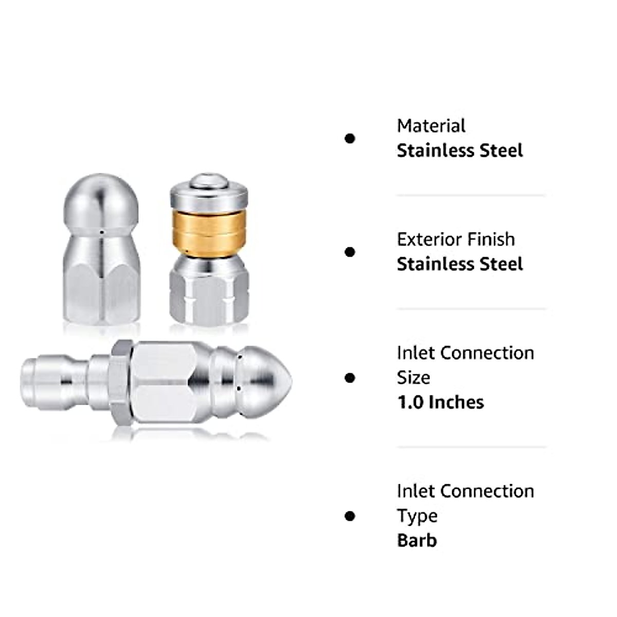 3 Pieces Sewer Jetter Nozzle Rotating Button Nose Sewer Jetting Nozzle Stainless Steel Fixed Sewer Nozzle with Different Models for 1/4 Inch Pressure Washer Quick Connector Pressure up to 5000 PSI