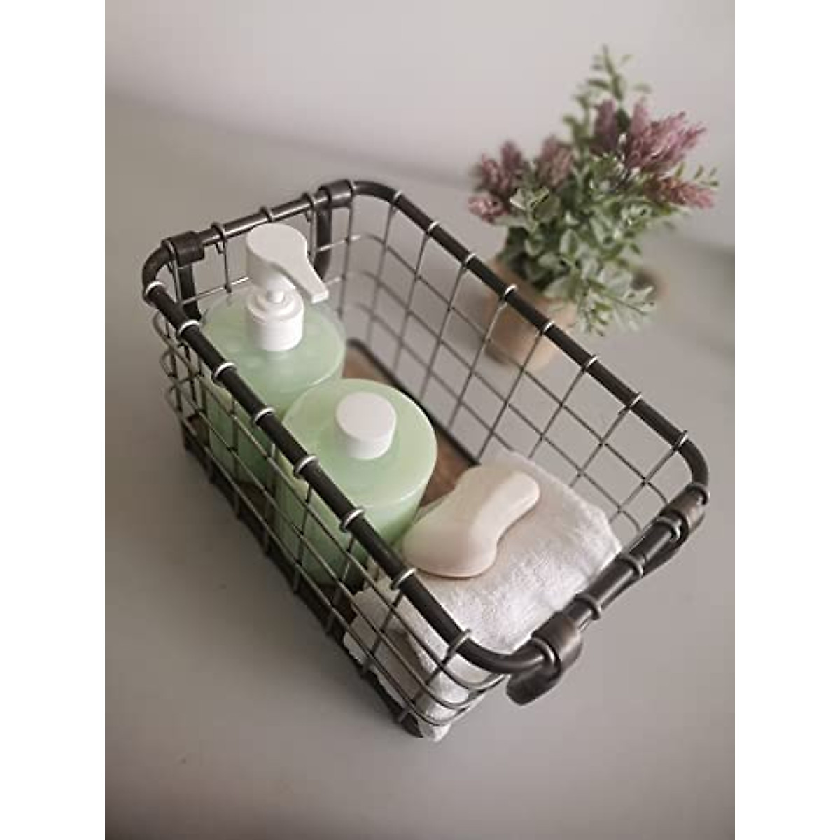 Rectangular Hand Welded Farmhouse Metal Baskets In Set Of 3 with Rustic Wooden Bottom. Large one:16.14"X12.2'X7.08"H, Study and Sutitable For Laundry, Towel, Spice Rack, Storage, Tool Box, Picnic