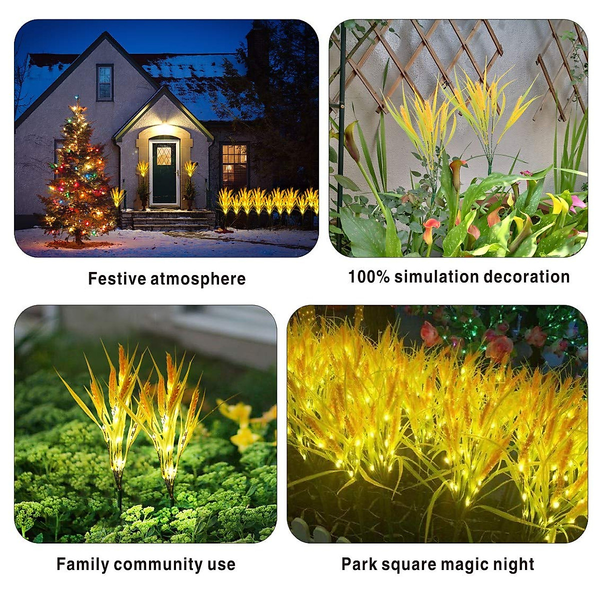 Idefair Solar Flowers Lights Outdoor Decorative, 2 Pack Solar Garden Stake Lights Solar Wheat Ear LED Lights Waterproof Decorations for Yard Lawn Pathway and Weddiny